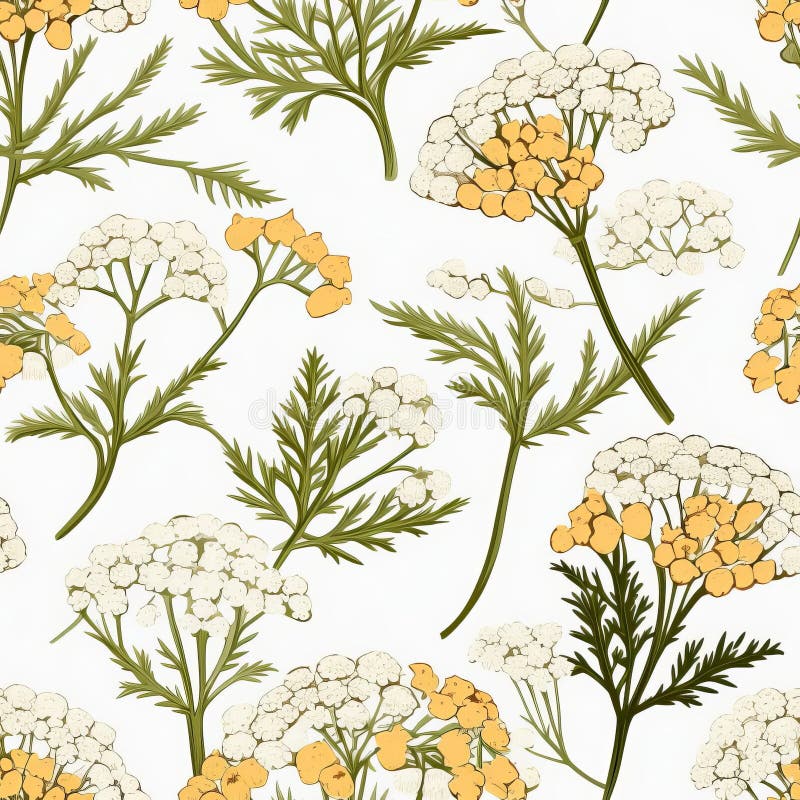 Retro Yarrow Flowers with Multiple Colors on White Background Stock ...