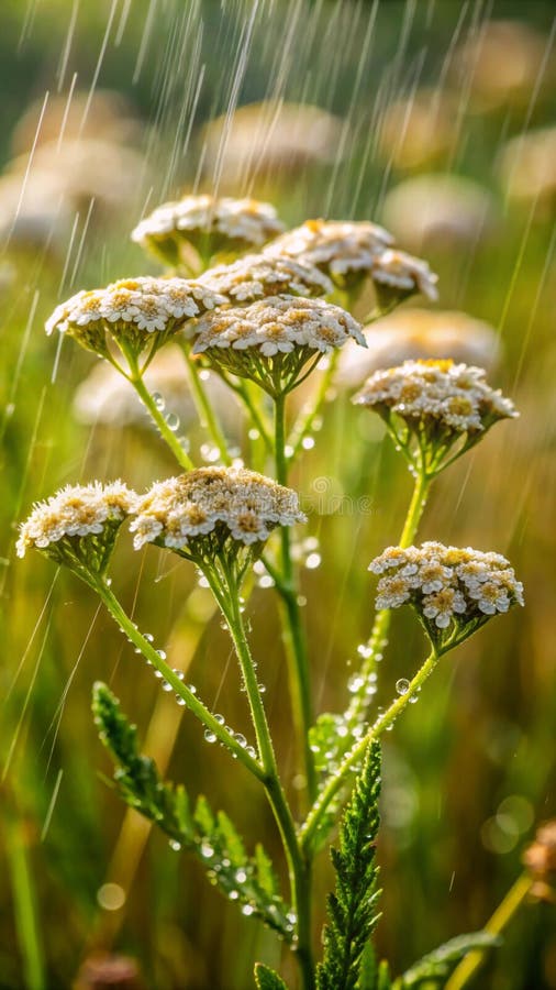 A Yarrow with Tiny, Densely Packed Flowers that Shimmer with Raindrops ...