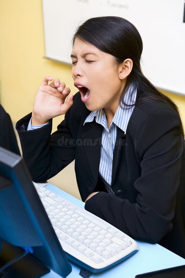 Yawn or pain? stock image. Image of woman, lazy, secretary - 7284275