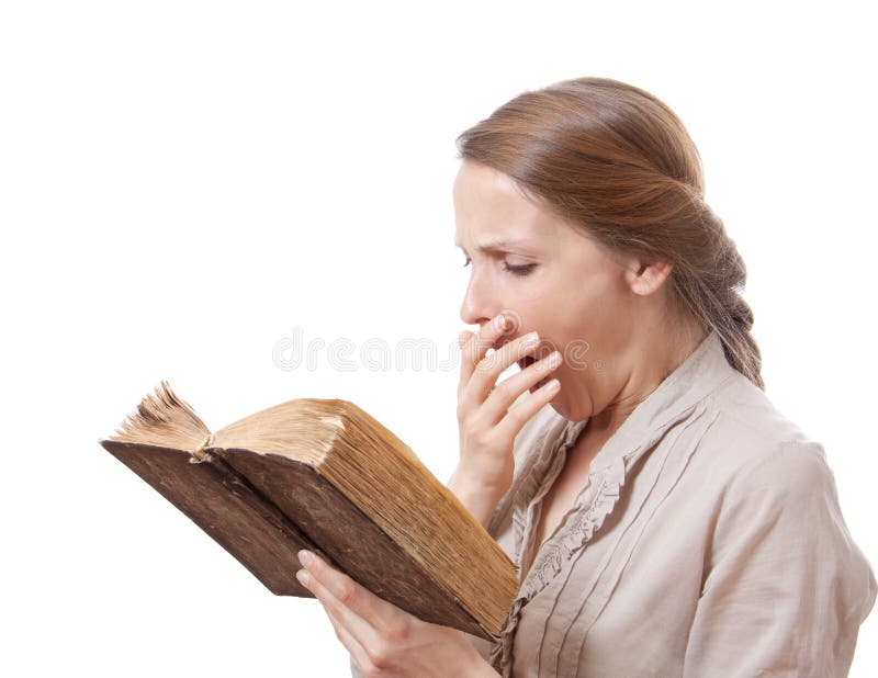 Yawning Girl Reading a Boring Book Stock Image - Image of lady ...