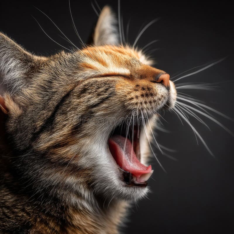 Yawning Tabby Cat Closeup Profile Portrait Stock Illustration ...