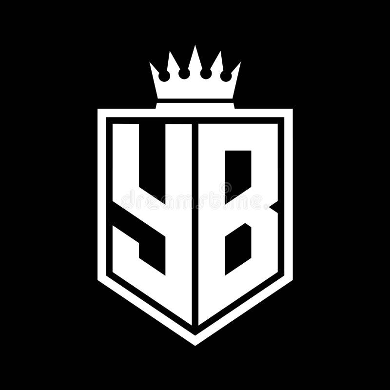 YB Logo Monogram Bold Shield Geometric Shape with Crown Outline Black ...