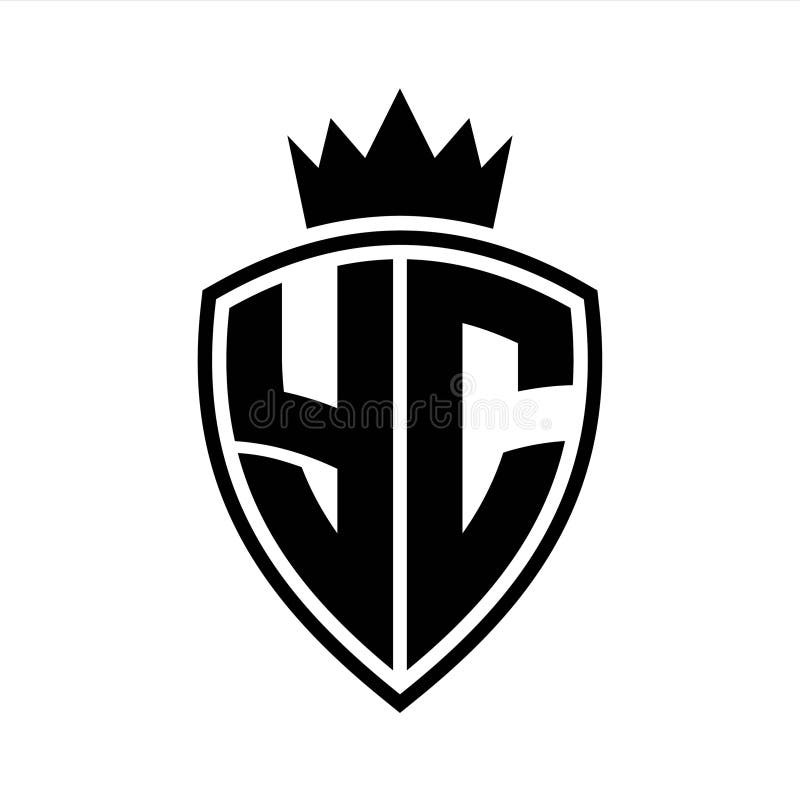 YC Letter Monogram Shield and Crown Outline Shape with Black and White ...