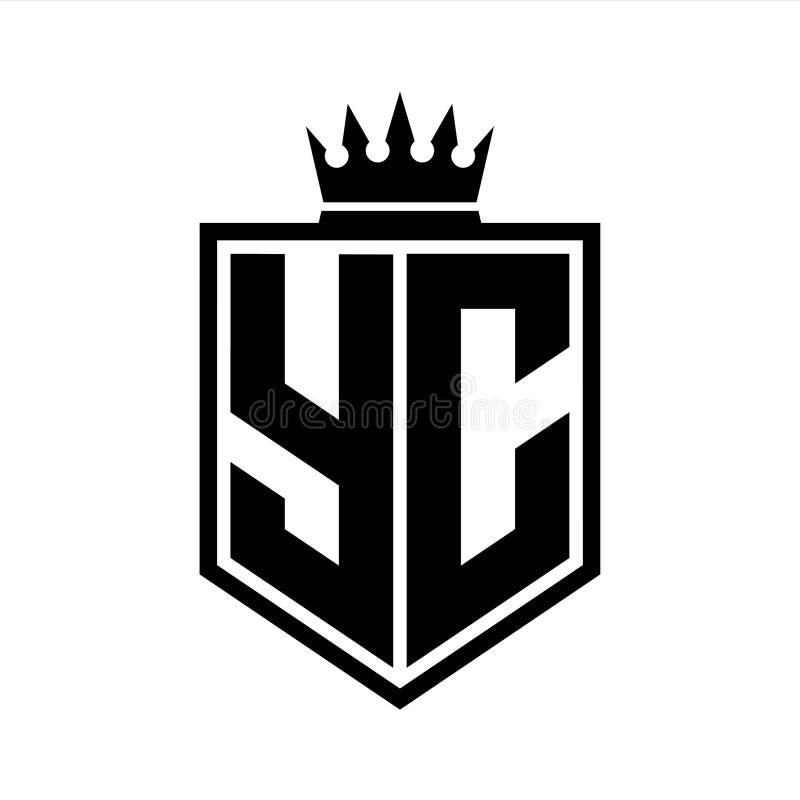 YC Logo Monogram Bold Shield Geometric Shape with Crown Outline Black and White Style Design ...