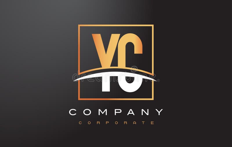 YC Y C Golden Letter Logo Design with Gold Square and Swoosh. Stock ...