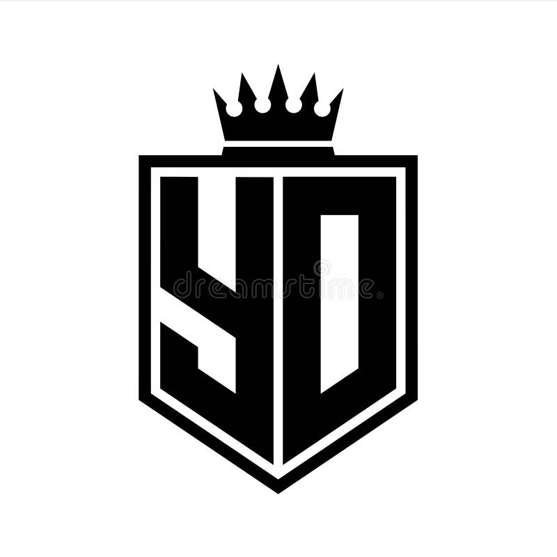 YD Logo Monogram Bold Shield Geometric Shape with Crown Outline Black and White Style Design ...