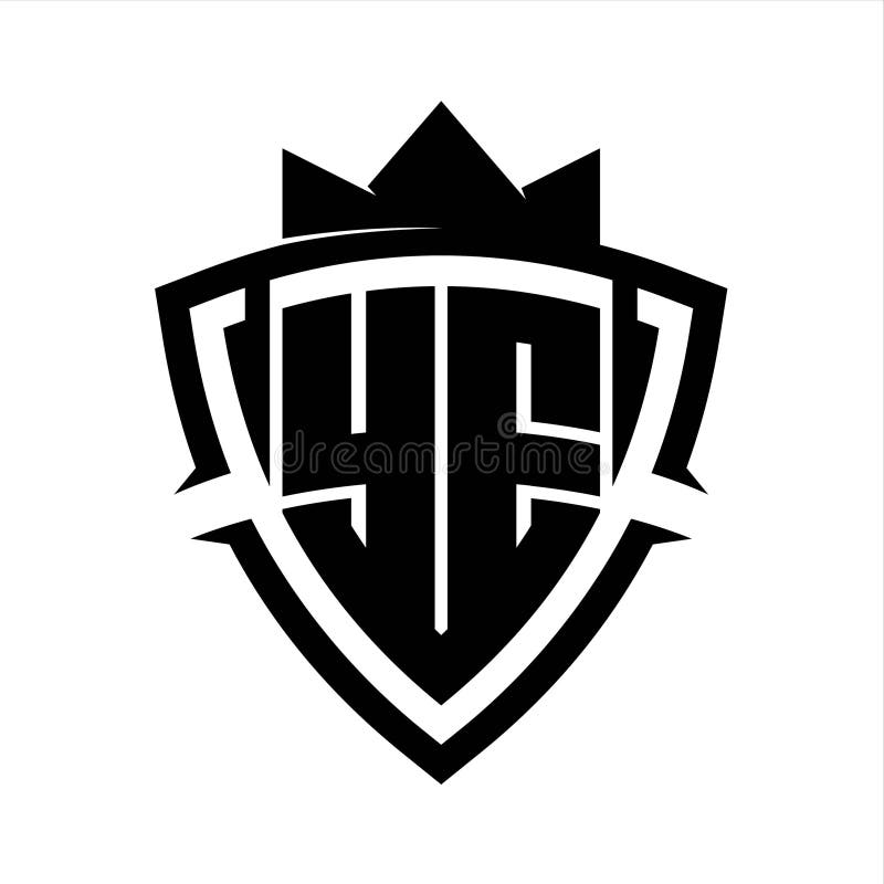 YE Letter Bold Monogram Triangle Curve Shield Shape with Crown Black ...