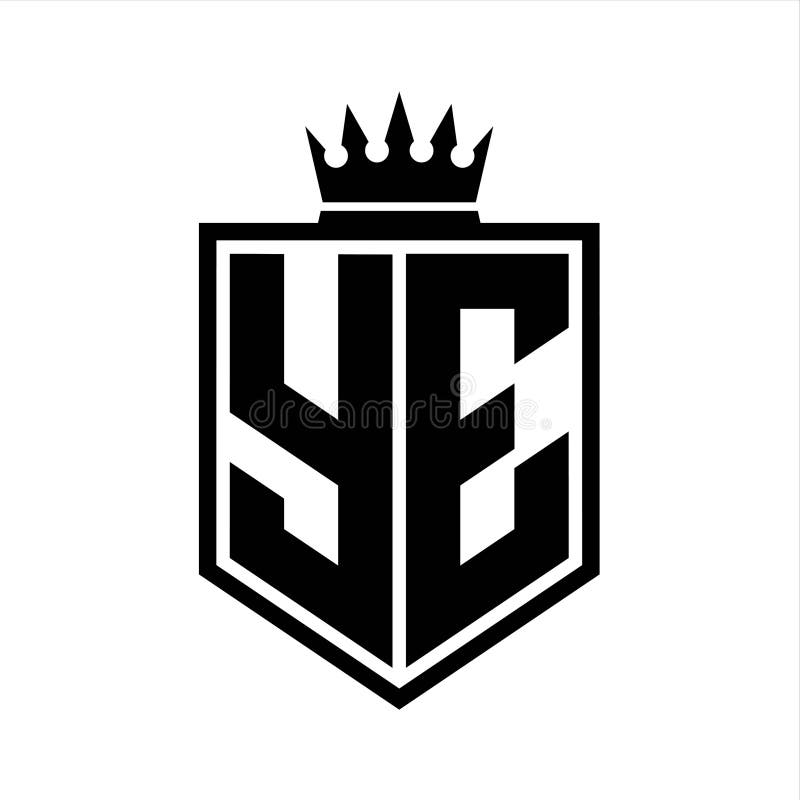 YE Logo Monogram Bold Shield Geometric Shape with Crown Outline Black ...
