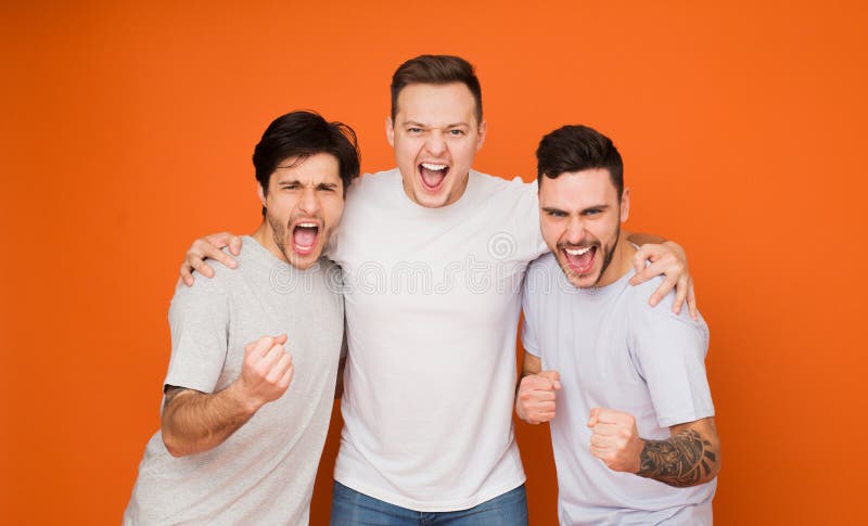 Yeah! Emotional Men Shouting and Celebrating Victory Stock Photo ...