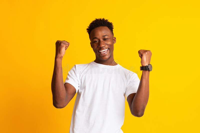 Yeah, Excited Young Afro Guy Dancing with Happy Face Stock Image ...