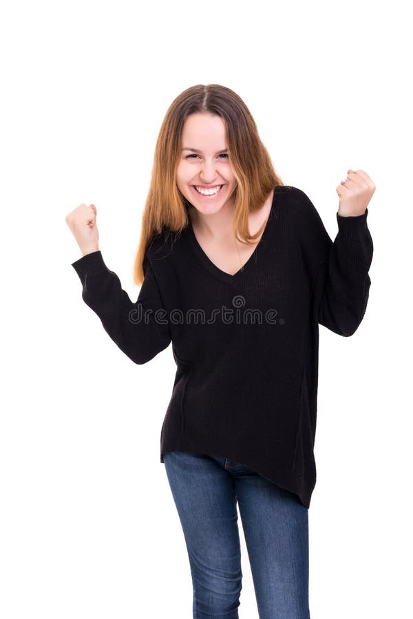 Yeah! Sooo happy! stock photo. Image of model, fashion - 110981900