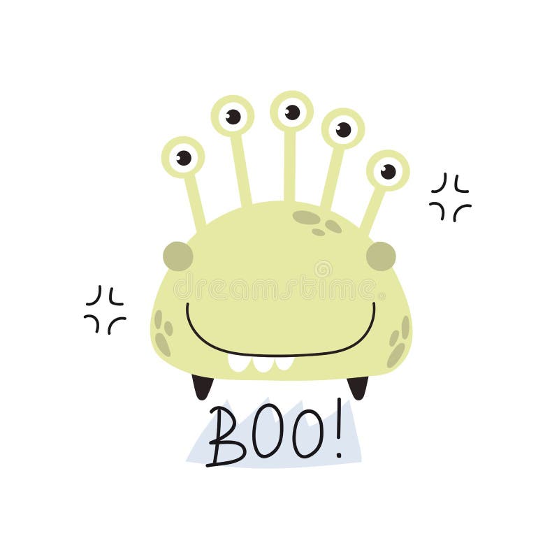 Boo. Cartoon Monster, Hand Drawing Lettering. Flat Style, Colorful ...