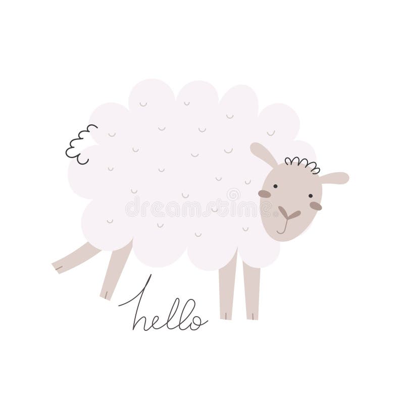 Hello. Cartoon Sheep Hand Drawing Lettering. Flat Style, Colorful ...