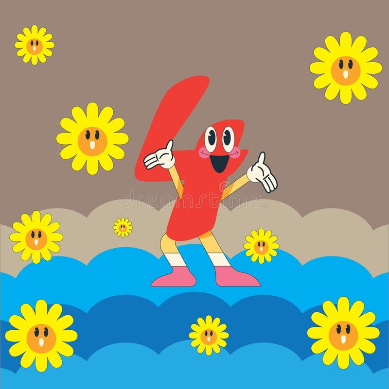 4 Year Anniversary Cartoon Cute Vector Illustration Stock Vector ...