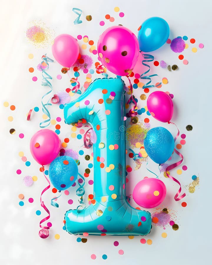 1 Year Birthday Party Balloons Design Stock Illustration - Illustration ...