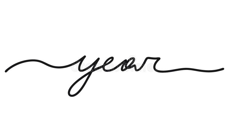 Year, Black Hand Drawn One Continuous Line Word. Single Outline Stock ...