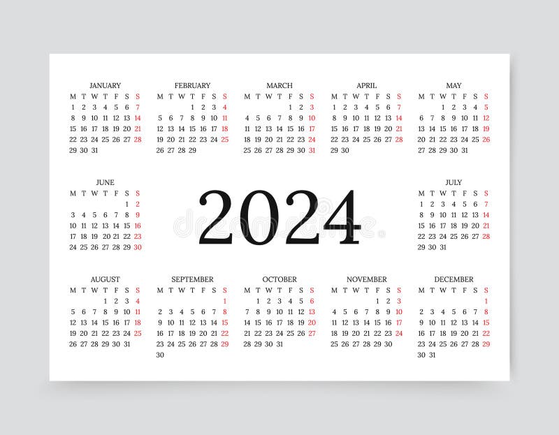 2024 Year Calendar. Calender Layout. Week Starts Monday. Monthly ...