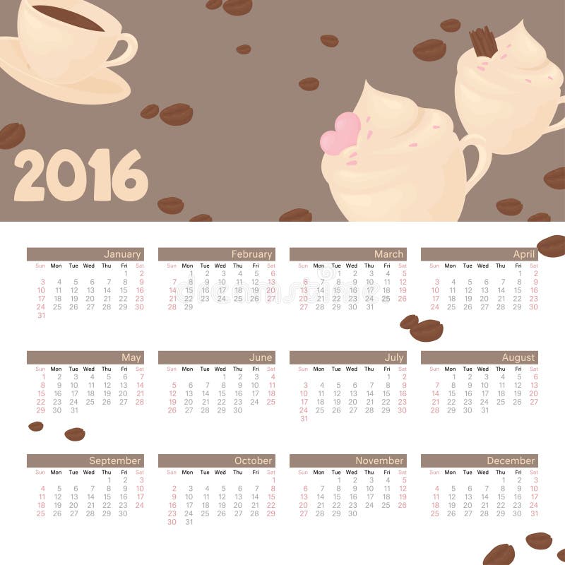 Year Calendar Coffee Lover stock illustration. Illustration of january ...