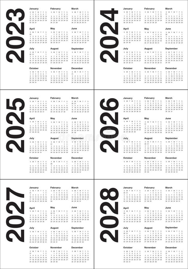 2023-2028 Year Calendar Design Stock Vector - Illustration of year ...