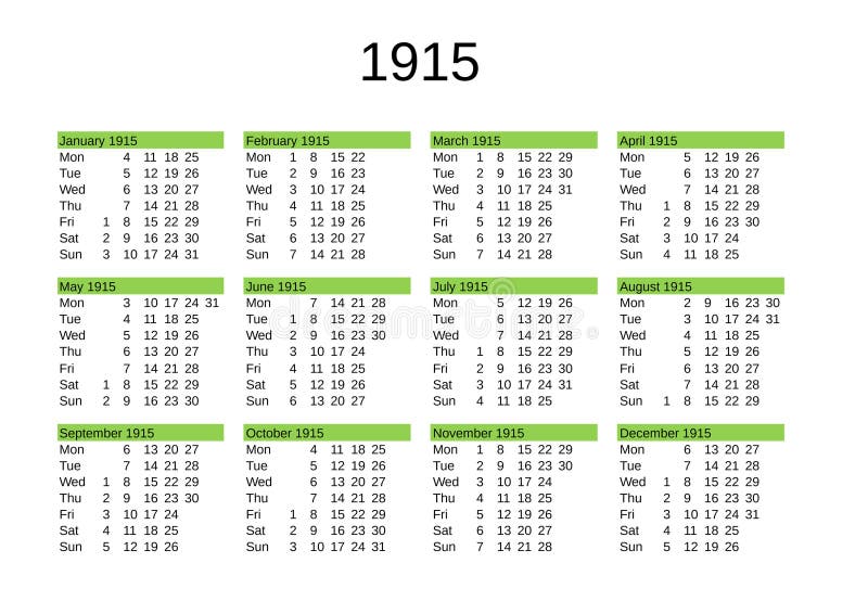 Year 1915 Calendar in English Stock Illustration - Illustration of ...