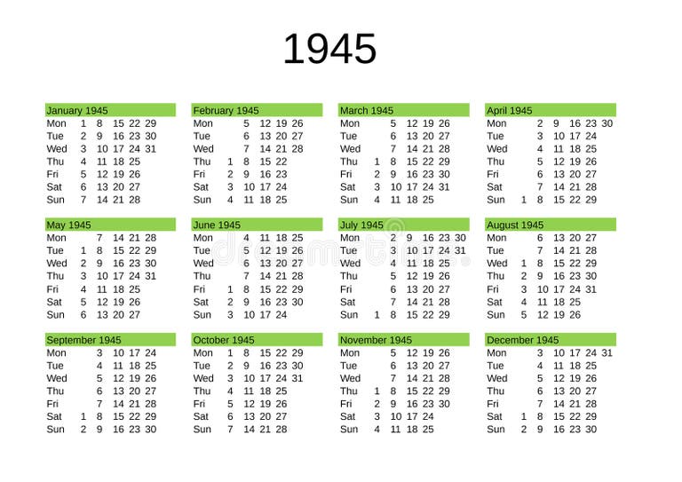 Year 1945 Calendar in English Stock Illustration - Illustration of ...
