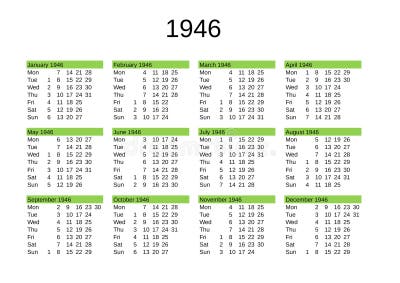 Year 1946 Calendar in English Stock Illustration - Illustration of ...