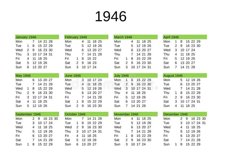 Year 1946 Calendar in English Stock Illustration - Illustration of ...