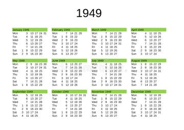Year 1949 Calendar in English Stock Illustration - Illustration of year ...