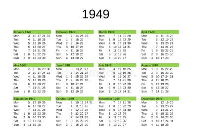 Year 1949 Calendar in English Stock Illustration - Illustration of year ...