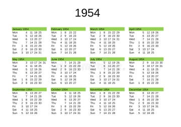 Year 1954 Calendar in English Stock Illustration - Illustration of ...