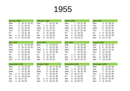 Year 1955 Calendar in English Stock Illustration - Illustration of ...