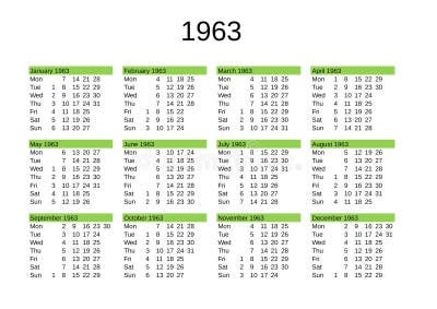 Year 1963 Calendar in English Stock Illustration - Illustration of ...