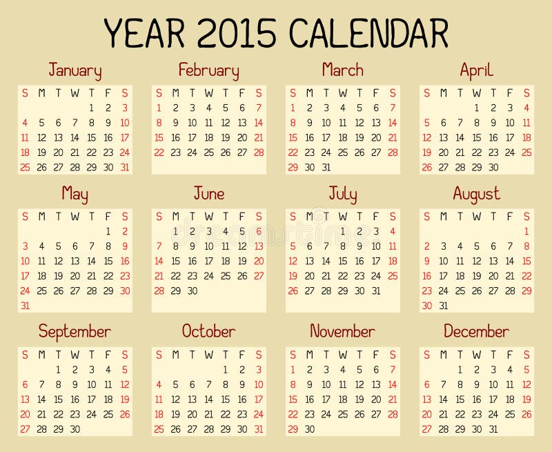 Year 2015 Calendar stock vector. Illustration of poster - 43931974