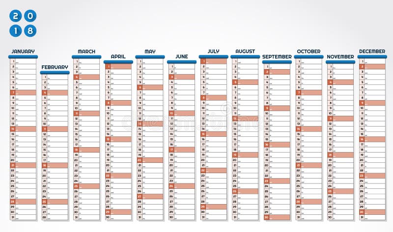 Year calendar 2018 stock vector. Illustration of office - 93357687