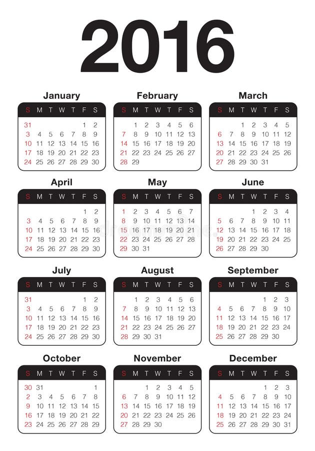2016 Year Calendar stock vector. Illustration of number - 61085545