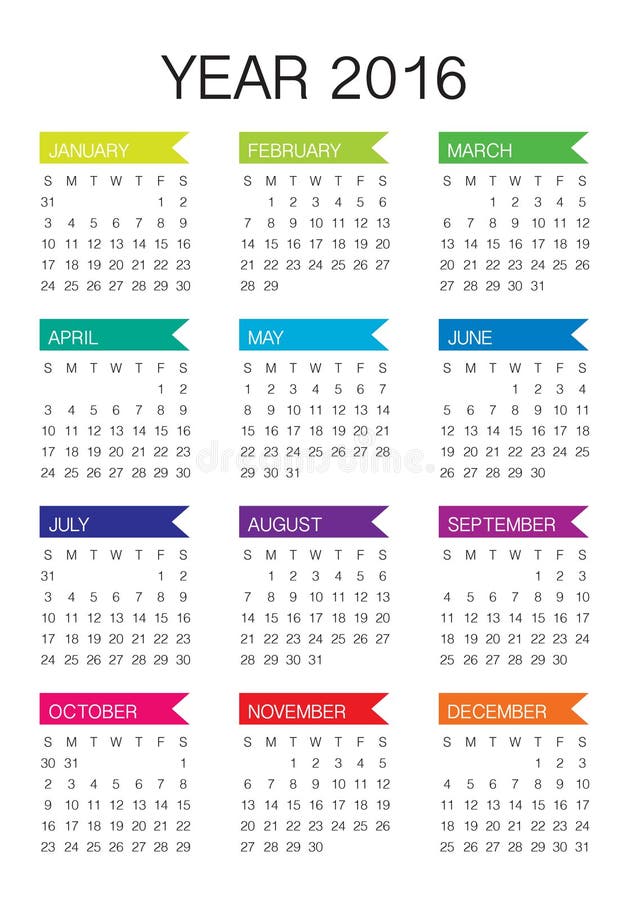 2016 Year Calendar stock vector. Illustration of simple - 60339069