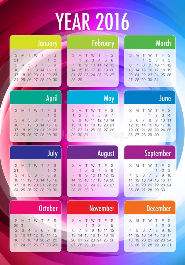 2016 Year Calendar stock vector. Illustration of month - 61086830