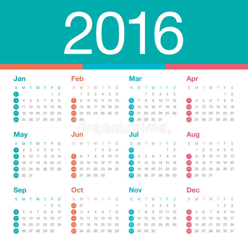 2016 Year Calendar stock vector. Illustration of number - 61087304