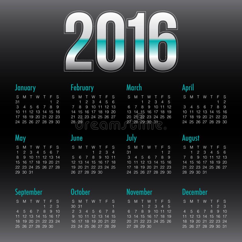 2016 Year Calendar stock vector. Illustration of colorful - 61089575