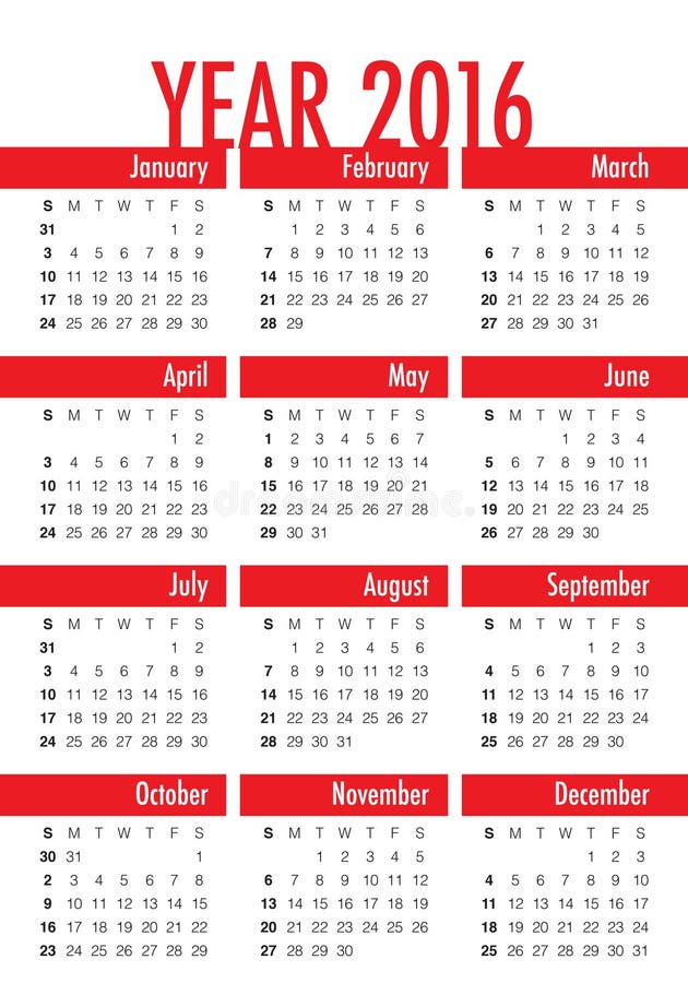 2016 Year Calendar stock vector. Illustration of calendar - 61089474
