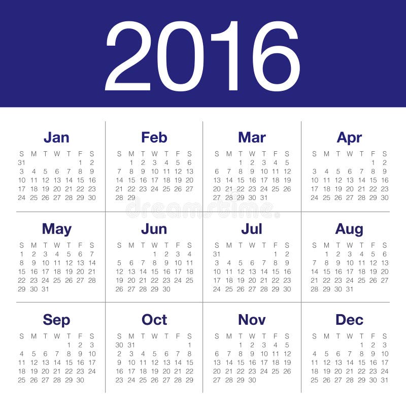 2016 Year Calendar stock vector. Illustration of simple - 60339069