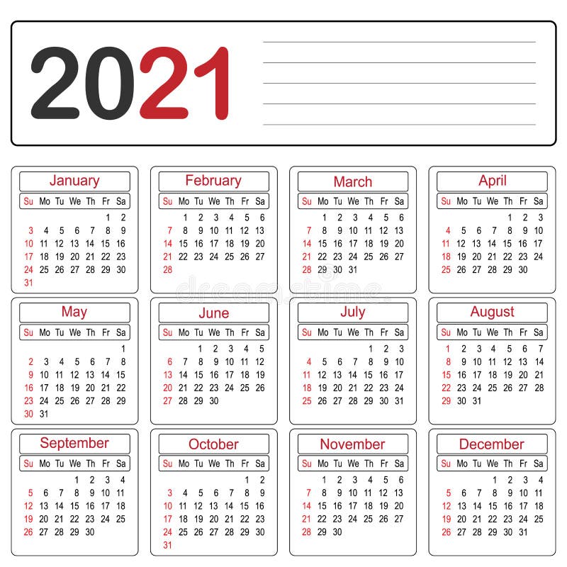 2021 Year Calendar Simple and Clean Planner Template Stock Vector ...