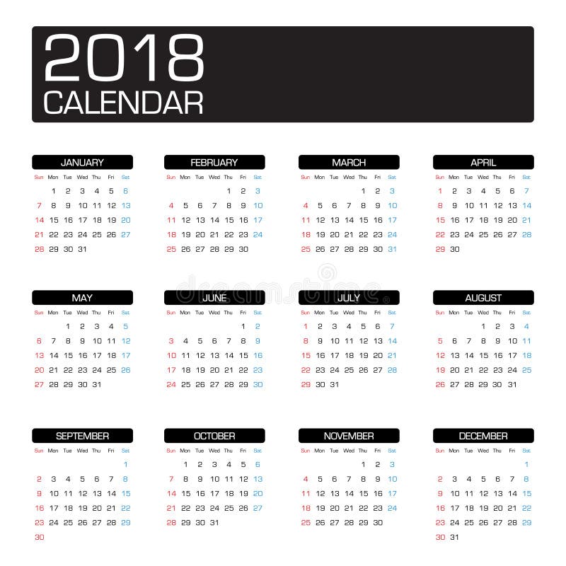 2018 year calendar stock vector. Illustration of number - 79356685