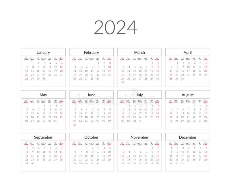 2024 Year Calendar Template. Vector Illustration Stock Vector ...