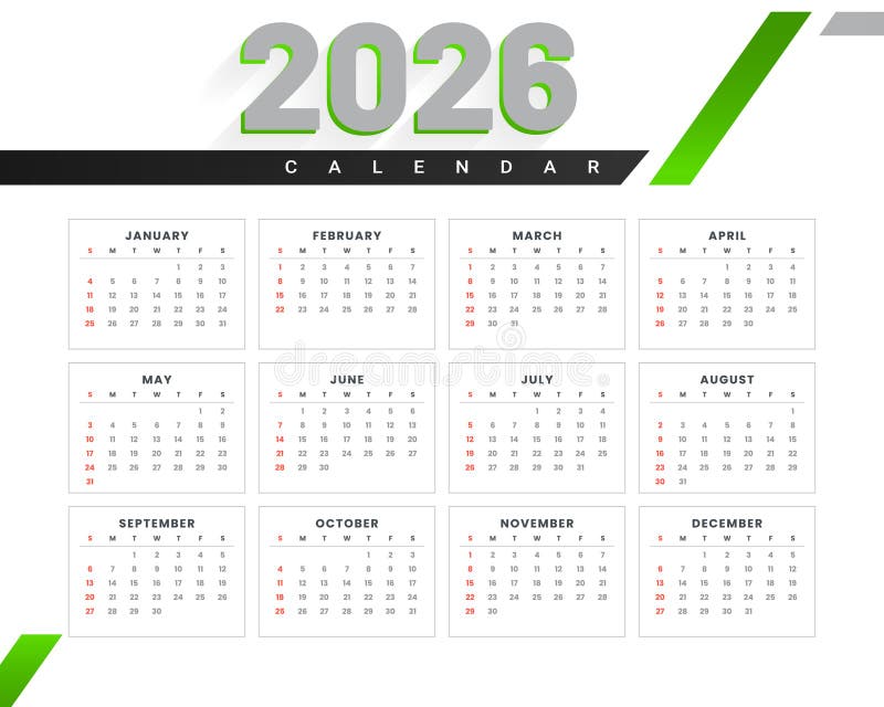 2026 Year Calendar Template Week Starts from Monday Stock Vector - Illustration of year, desk ...