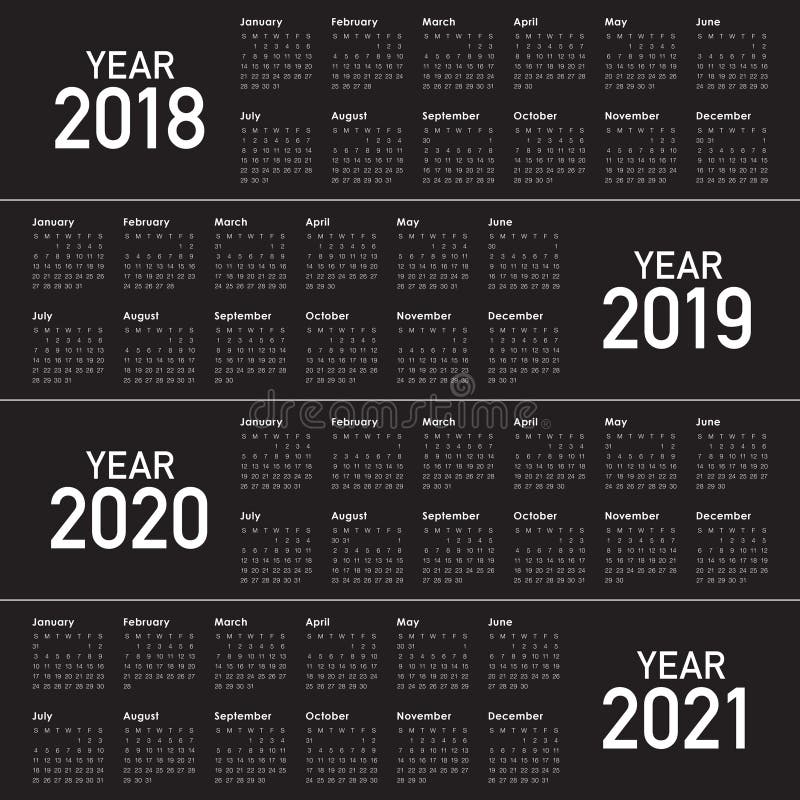 Year 2018 2019 2020 2021 Calendar Vector Stock Illustrations – 355 Year ...
