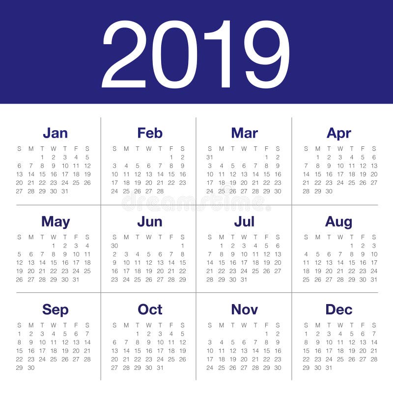 Year 2019 Calendar Vector Design Template Stock Vector - Illustration ...