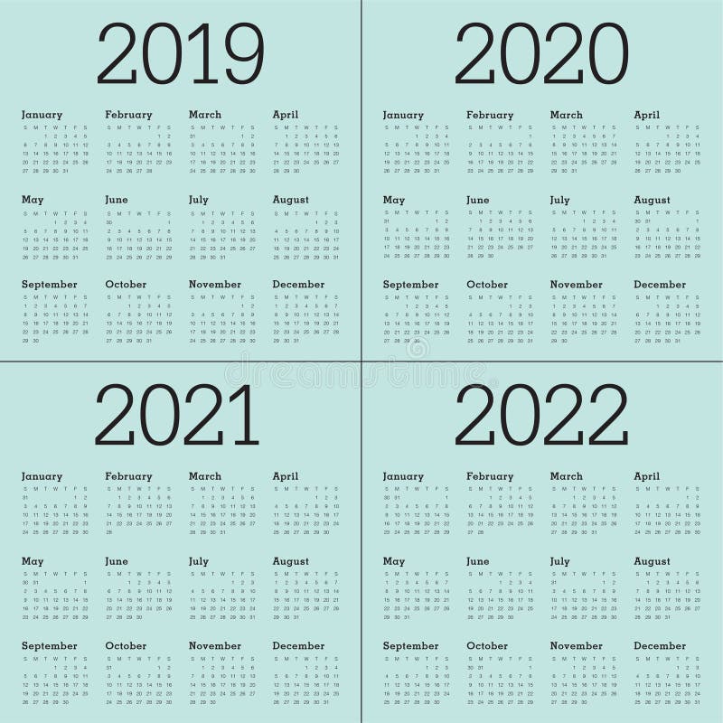Year 2019 2020 2021 2022 Calendar Vector Design Template Stock Vector ...