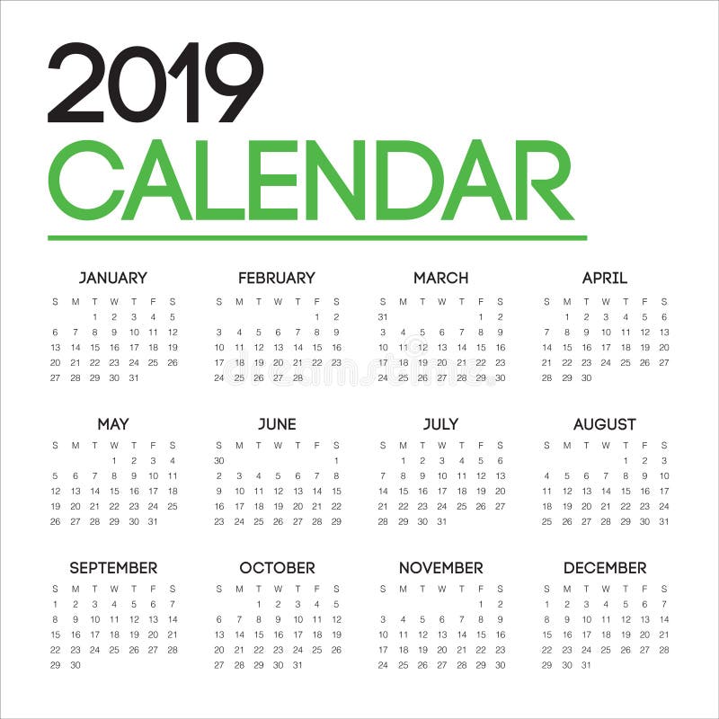 Year 2019 Calendar Vector Design Template Stock Vector - Illustration ...