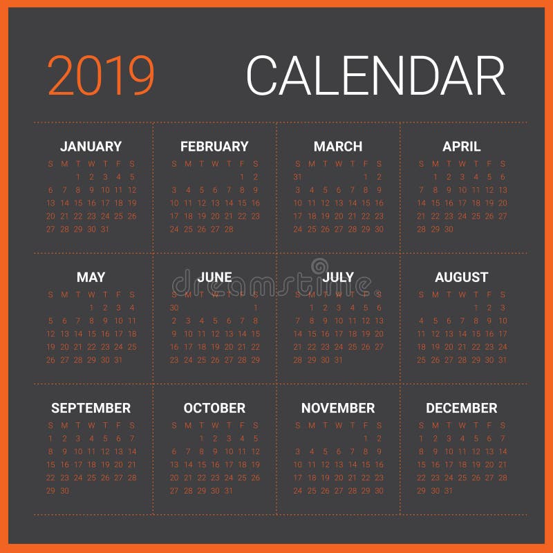 Year 2019 Calendar Vector Design Template Stock Vector - Illustration ...